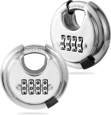 2 Packs 4 Digit Combination Locks Stainless Steel Disc Lock Combo ...