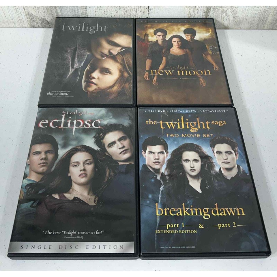 Twilight Saga Movie Lot of 4 DVDs Twilight New Moon Eclipse Breaking ...