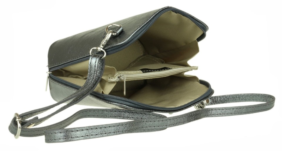 Small Genuine Real Leather Metallic Vera Pelle Cross Body Shoulder Bag ...