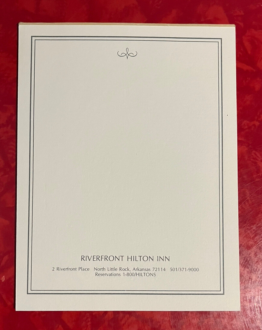 RIVERFRONT HILTON INN NORTH LITTLE ROCK ARKANSAS VINTAGE NOTEPAD 1980's ...
