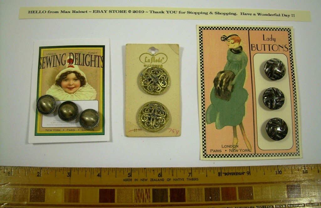 8 FANCY Silver + Gold Metal Buttons mixed ¾-1" * * VINTAGE * * * OLD ...