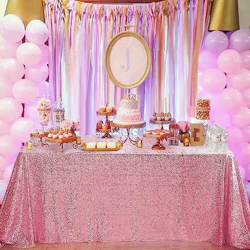 90"x132" Sequin Tablecloth Rectangular Glitter Pink 90" x 132" Light ...