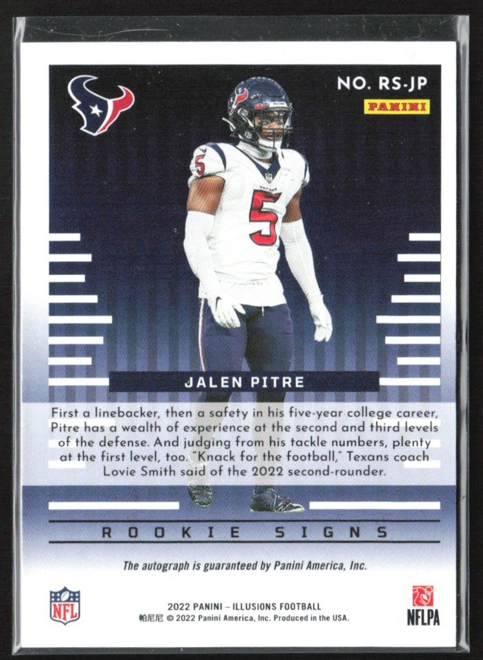 Jalen Pitre 2022 Panini Illusions Rookie Signs Black RC Auto /50 #RS-JP ...