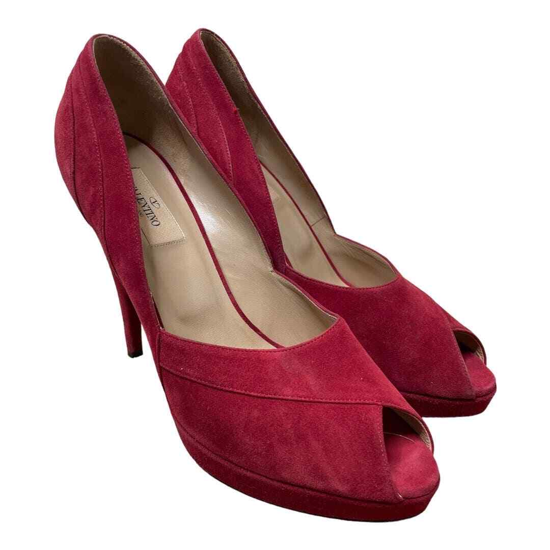 Valentino Red Suede D'Orsay Peep Toe Pumps 40 10 - Gem