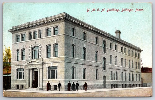 Billings Montana~1/2 Dozen Men Outside New YMCA~Autumn Tree c1910 ...