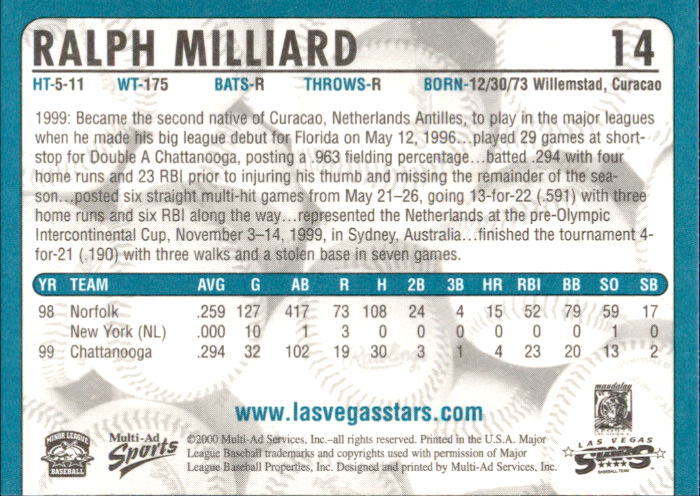 2000 Las Vegas Stars Multi-Ad 14 Ralph Milliard Willemstad Curacao ...