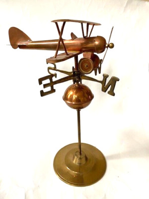 Vintage Brass and Copper Biplane Airplane Weathervane, Desktop, Works ...