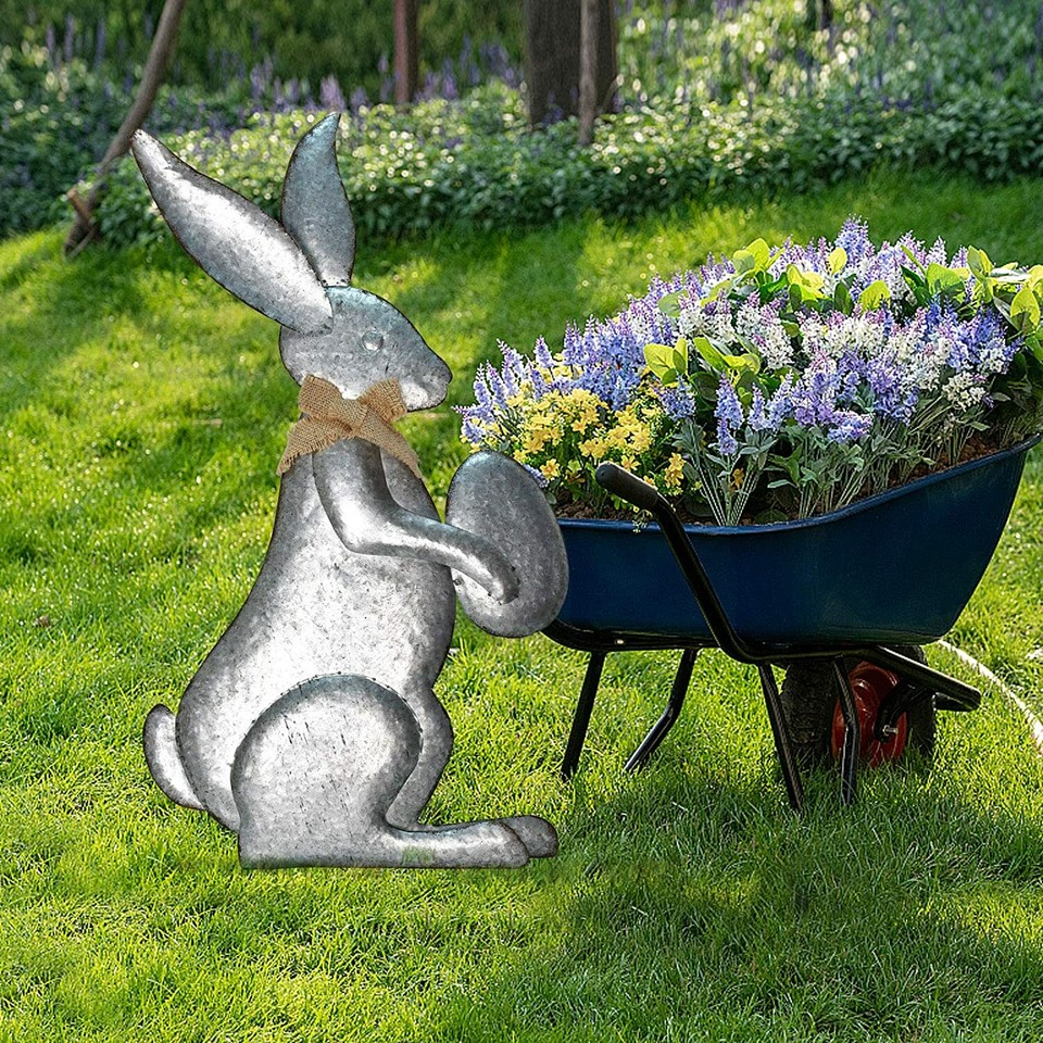 Metal Easter Rabbit Decor, Indoor Outdoor Galvanized Standing Easter ...