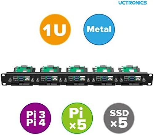 UCTRONICS 19" 1U Rackmount for Raspberry Pi, SSD Bracket for Any 2.5 ...