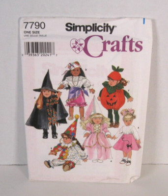 Simplicity 7790 Costume 18" Doll Pattern Witch, Clown, Princess, Gypsy ...