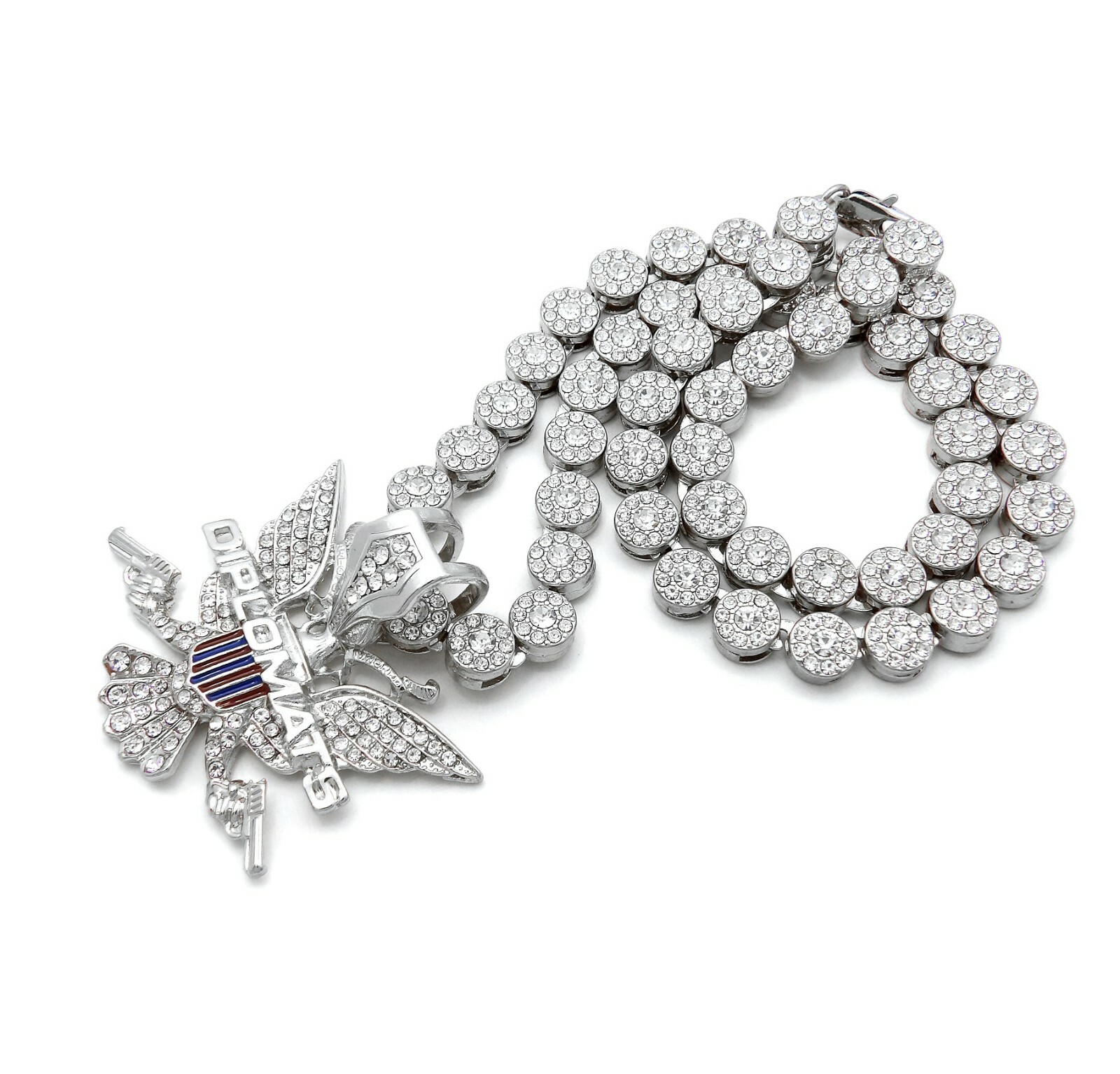 Hip Hop Iced DIPLOMATS Eagle Pendant & 8mm 18" Cluster Choker Chain ...