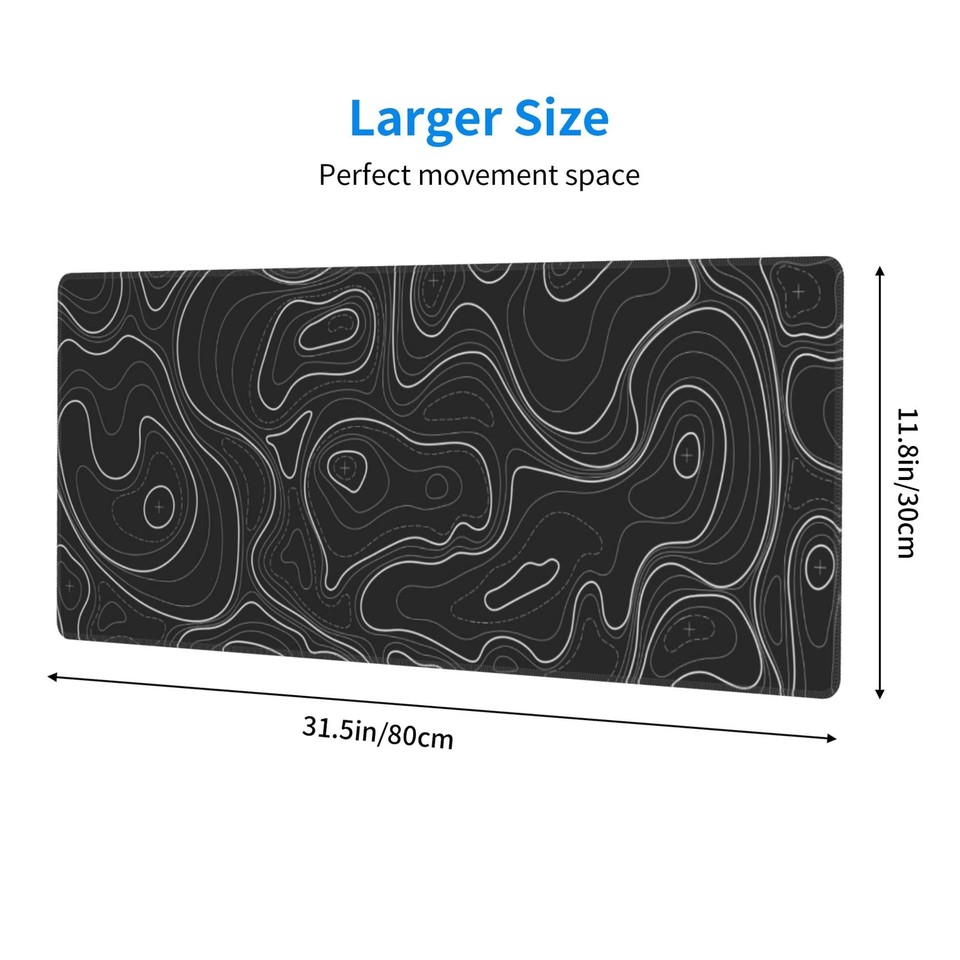 Large Gaming Mouse Pad Black Topographic Contour Mouse Pad Extended XL ...