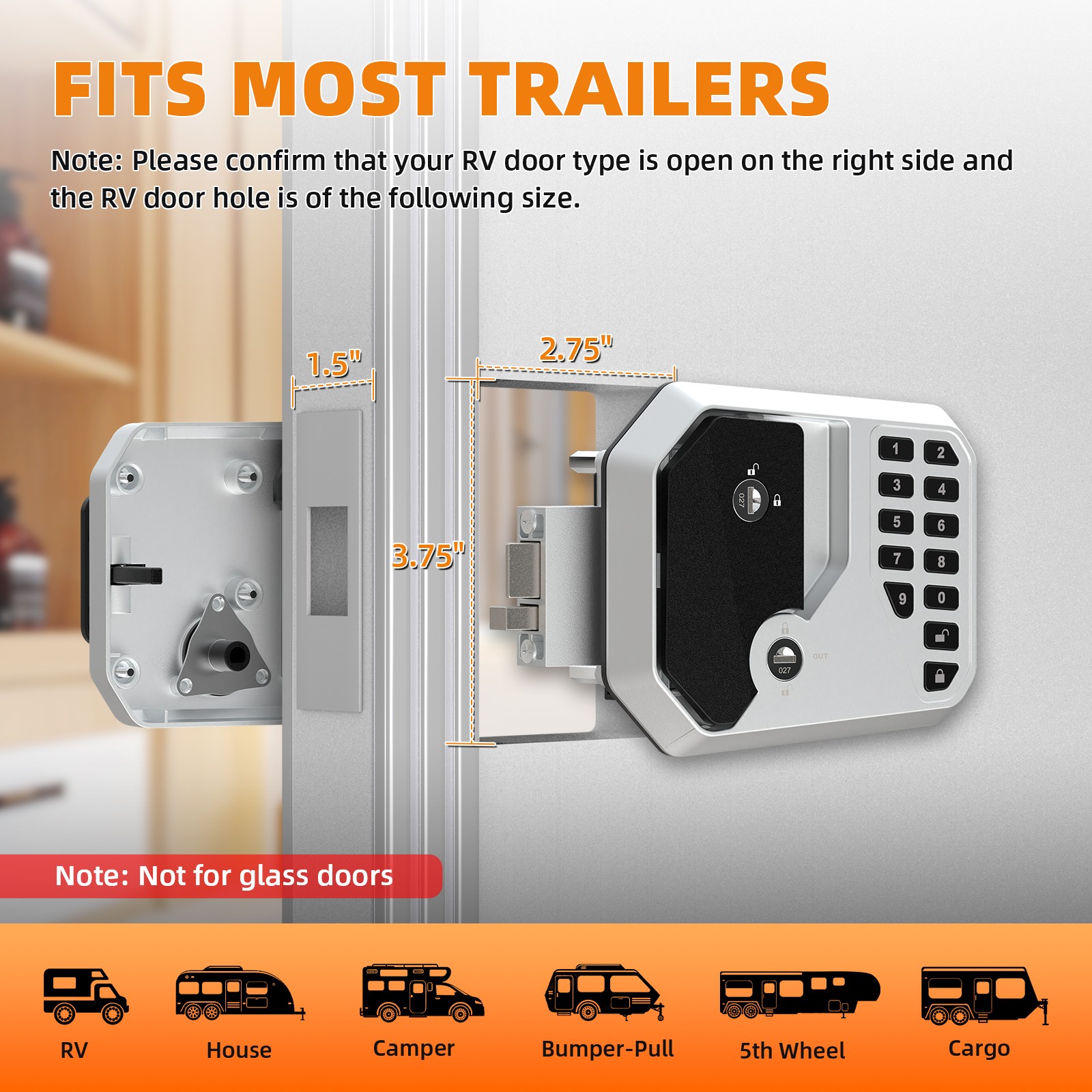 RV Keyless Entry Door Lock Camper Trailer Lock for RV Caravan Travel ...