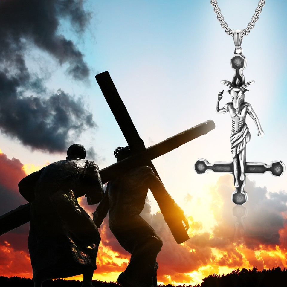 Men Inverted Cross Baphomet Goat Satanic Amulet Stainless Steel Pendant ...