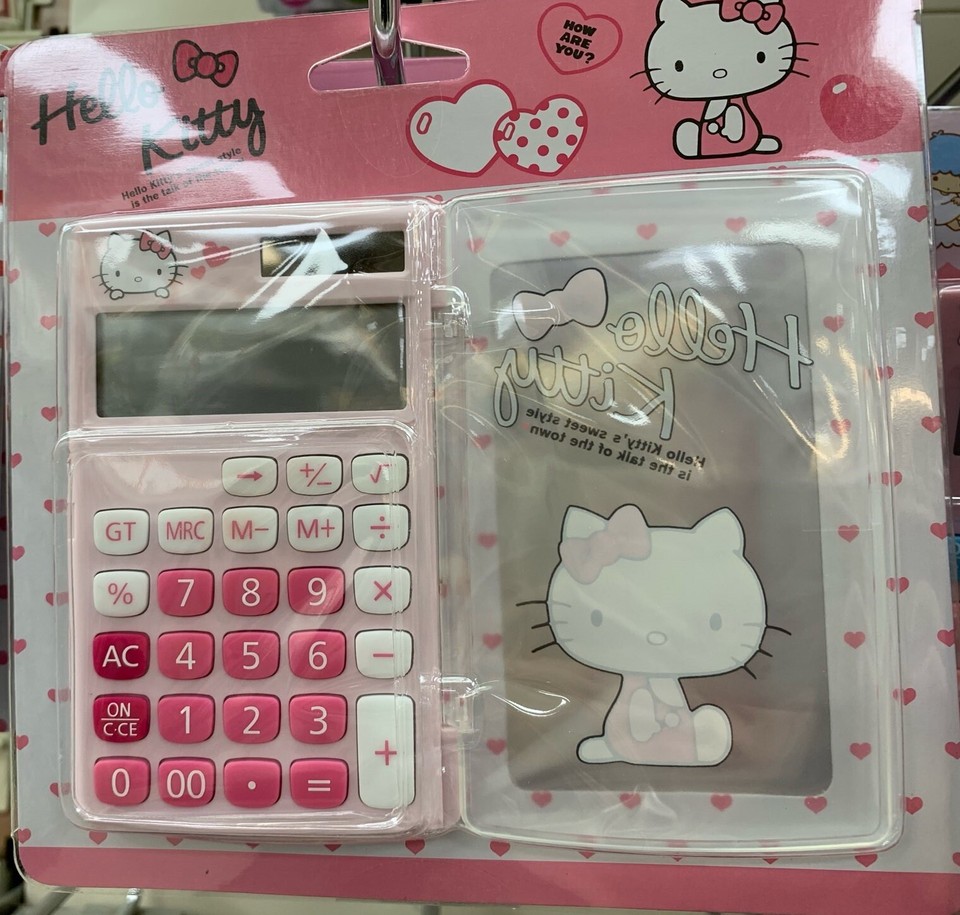 Cute Hello Kitty Calculator KT-100 Pink School Office 12 Digits Cover ...