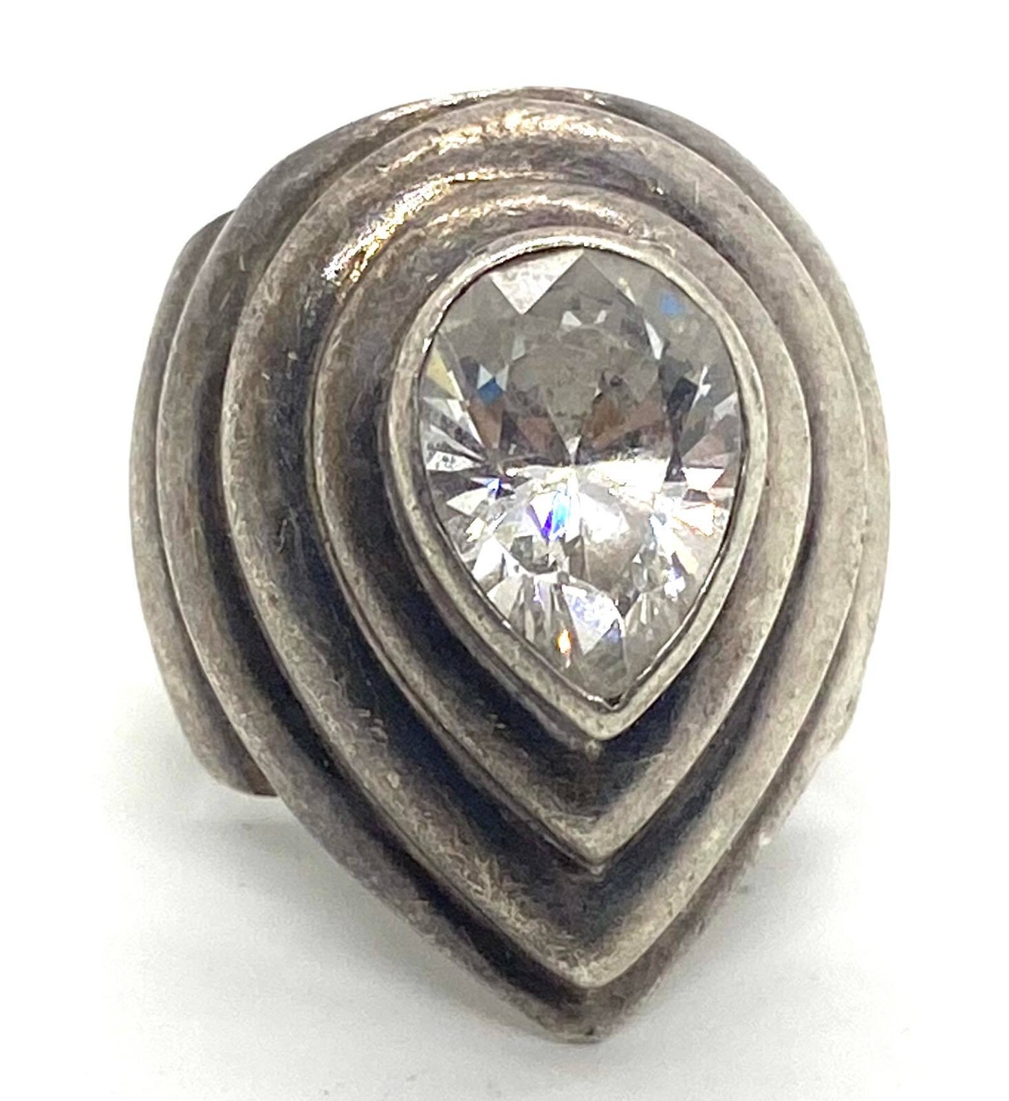 Pear Men Sterling Silver 925 Statement Ring Band Vintage Size 5.5 CZ ...