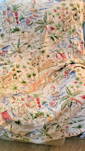 Handmade Cotton 70" Round Island Scenes Print Tablecloth w Corder ...