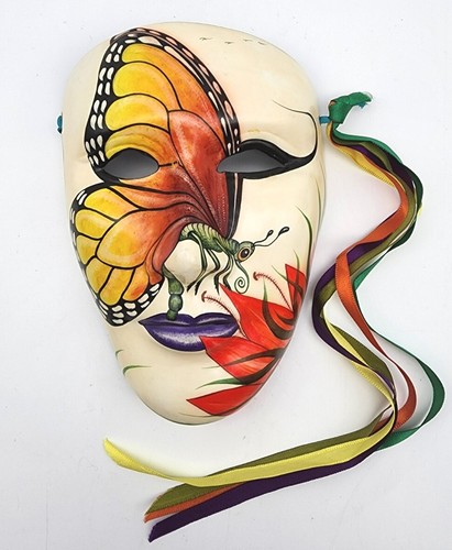Tonala Mexico Hand Painted Clay Mask Folk Art Butterfly Flower Signed ...