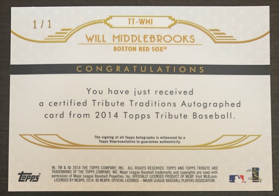 Will MIDDLEBROOKS🔥2014 Topps Tribute Magenta Printing Plate AUTO #TT ...