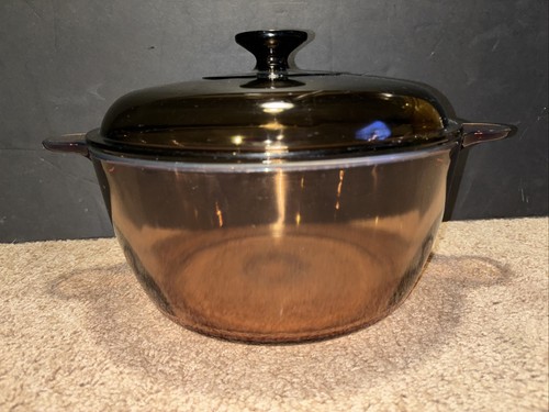 Corning Ware Vision Pyrex Amber Cookware 4.5L 5 QT Dutch Oven Pot/Lid ...