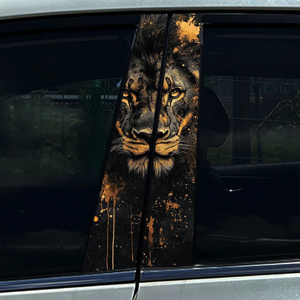 2pcs Wolf Full Moon Lion Animal Car Center B Pillar Scratch Cover ...