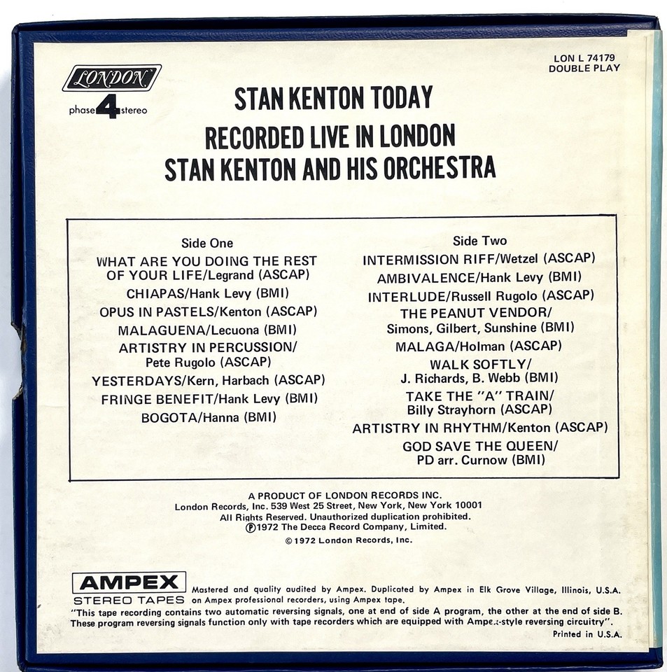 STAN KENTON TODAY Live / 84 Mins - London Phase 4 L-74179 - 7½ ips Reel ...
