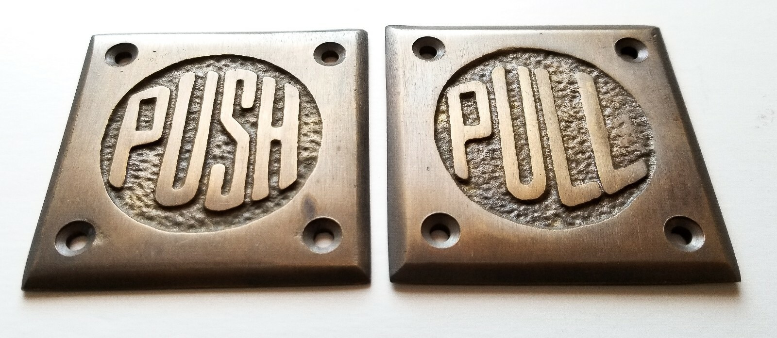 Set Art Deco Door PULL and PUSH signs Unique Antique Style solid brass ...