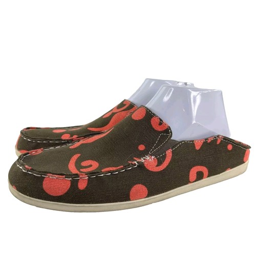 Olukai Nohea Canvas Print Slip On Shoes US 11 Women's Orange/brown Flat ...