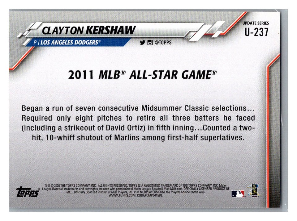 2020 Topps #U-74 Clayton Kershaw New or Near Mint | eBay
