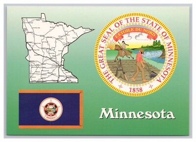 Minnesota State Seal Flag Map Cities Travel Souvenir UNP Postcard | eBay