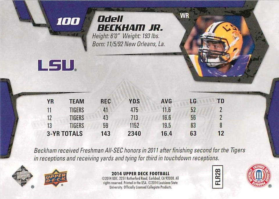 ODELL BECKHAM JR 2014 Upper Deck ROOKIE RC #100 LSU | eBay