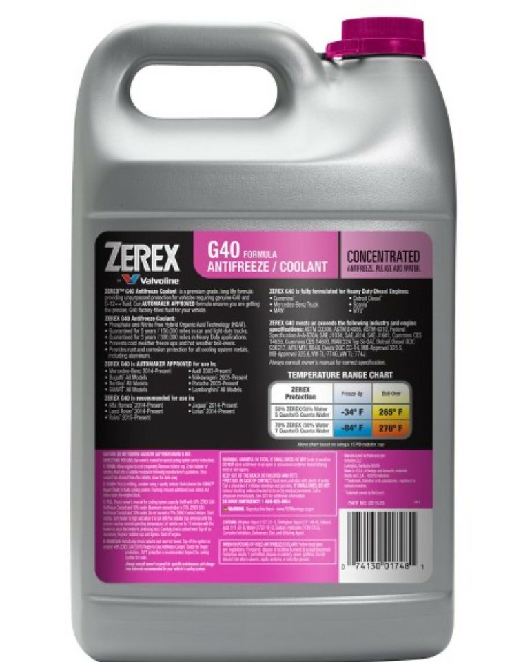 1Gallon Engine Coolant/Antifreeze Zerex PINK Concentrated G40 Formula ...