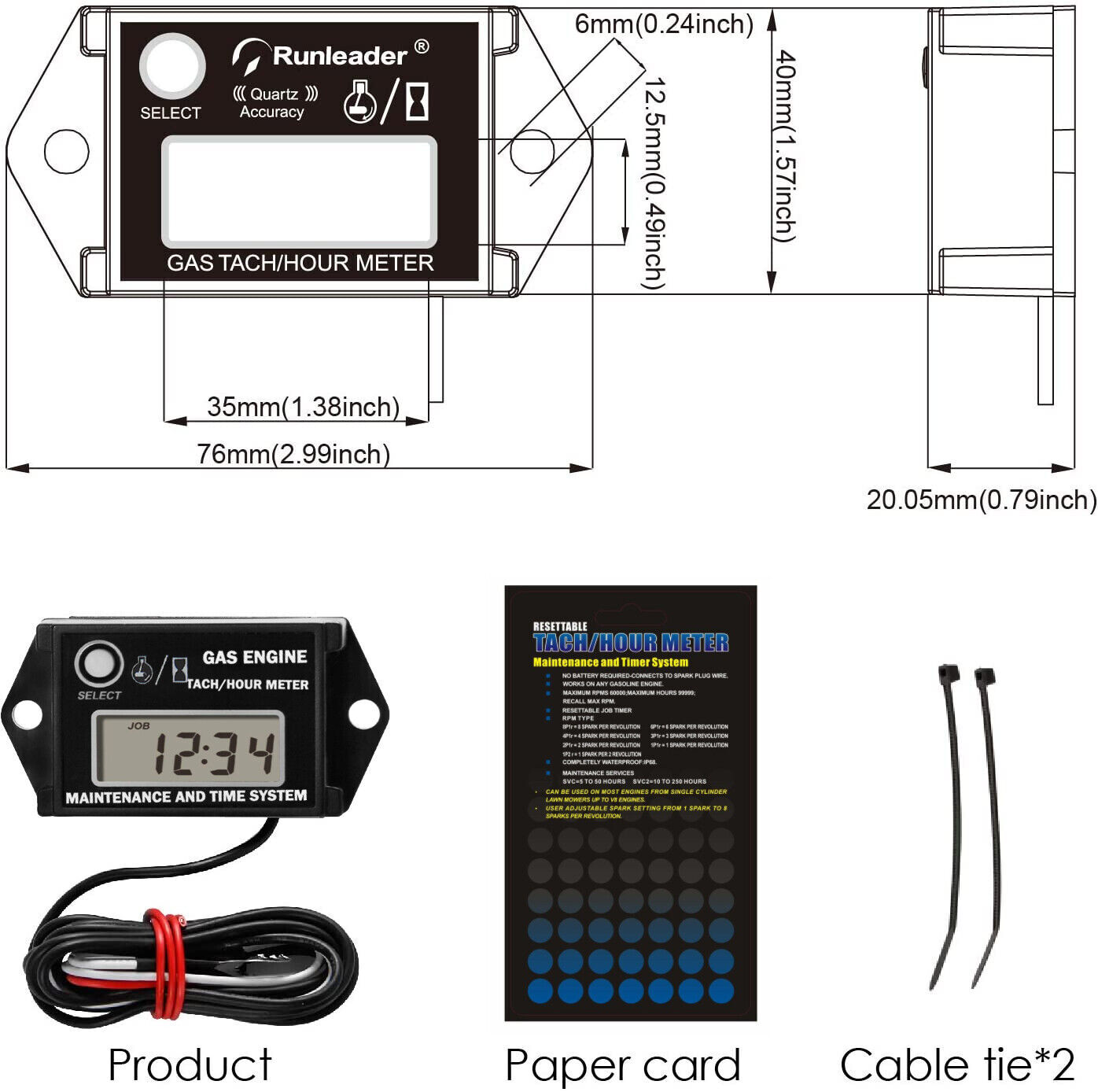 Waterproof Digital Tachometer Tach Hour Meter For Dirt bike/ATV/UTV 2/4 ...