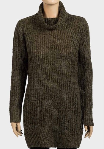 WOMENS/GIRLS ROLL NECK LONG LINE JUMPER GREEN OR GREY | eBay UK