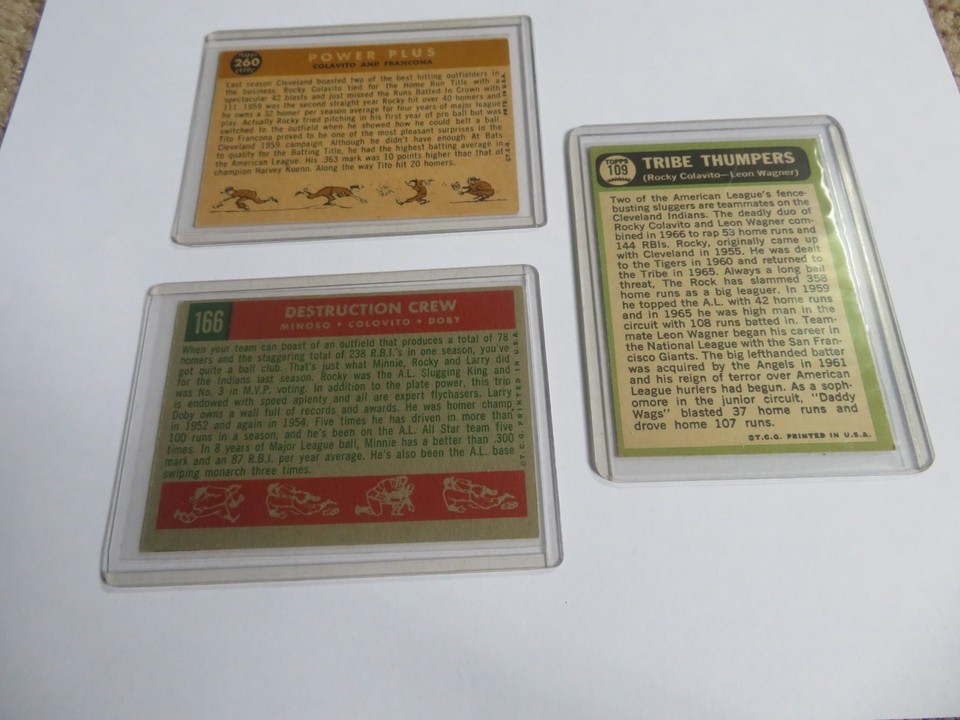 Topps Lot of 3 Rocky Colavito Multiplayer-1959 no 166, 1960 no 260 ...