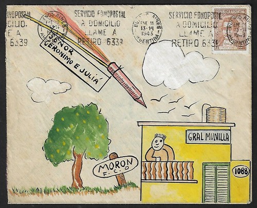 ARGENTINA FED. CAPITAL TO MORON PHONOPOSTAL SERVICE HAND PAINTED COVER ...
