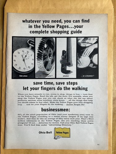 1964 Ohio Bell Yellow Pages VTG Print Ad Business Phone book Finger ...