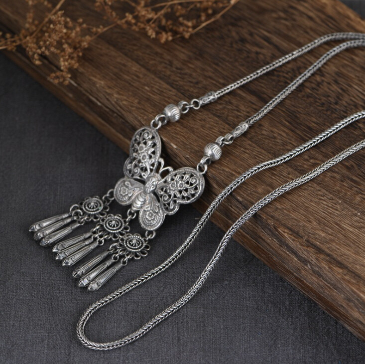 I05 Collier Farfalla Con Nappe 70 CM Collana Coda di Volpe Argento 925 | eBay