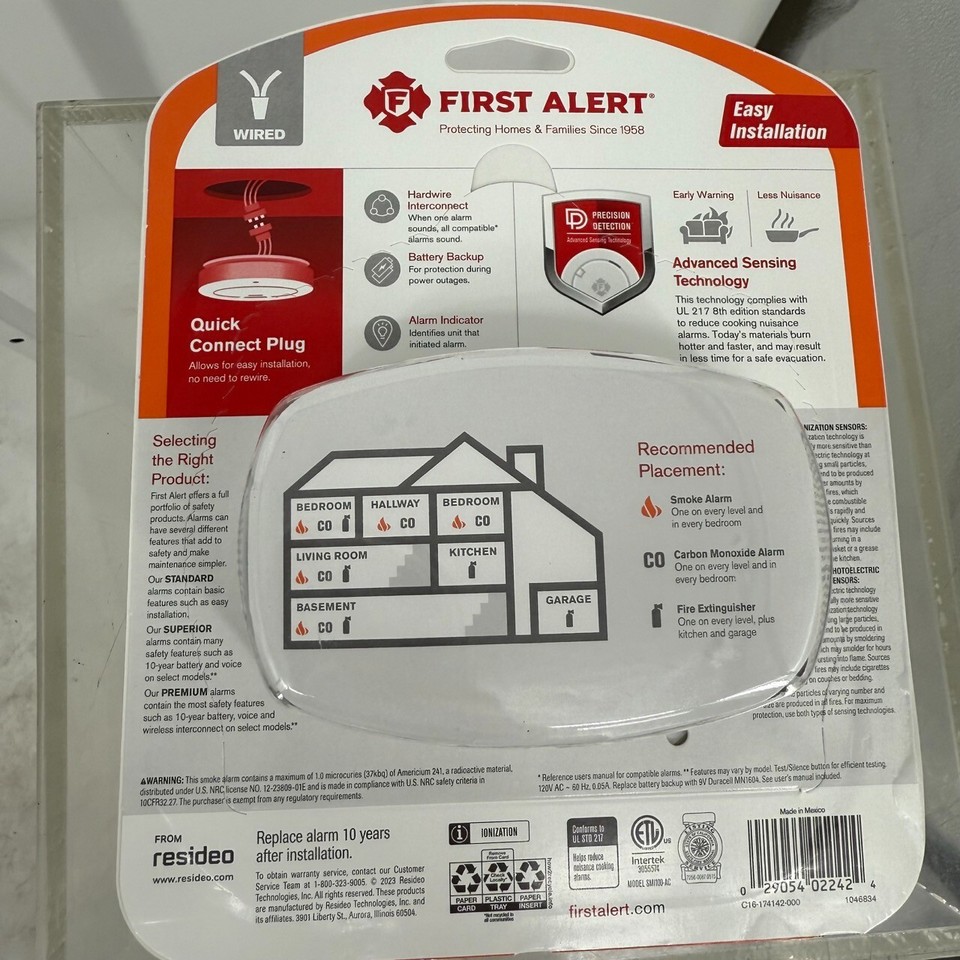 First Alert 9120B/ SMI100-AC Smoke Detector & Alarm, AC Powered Battery ...