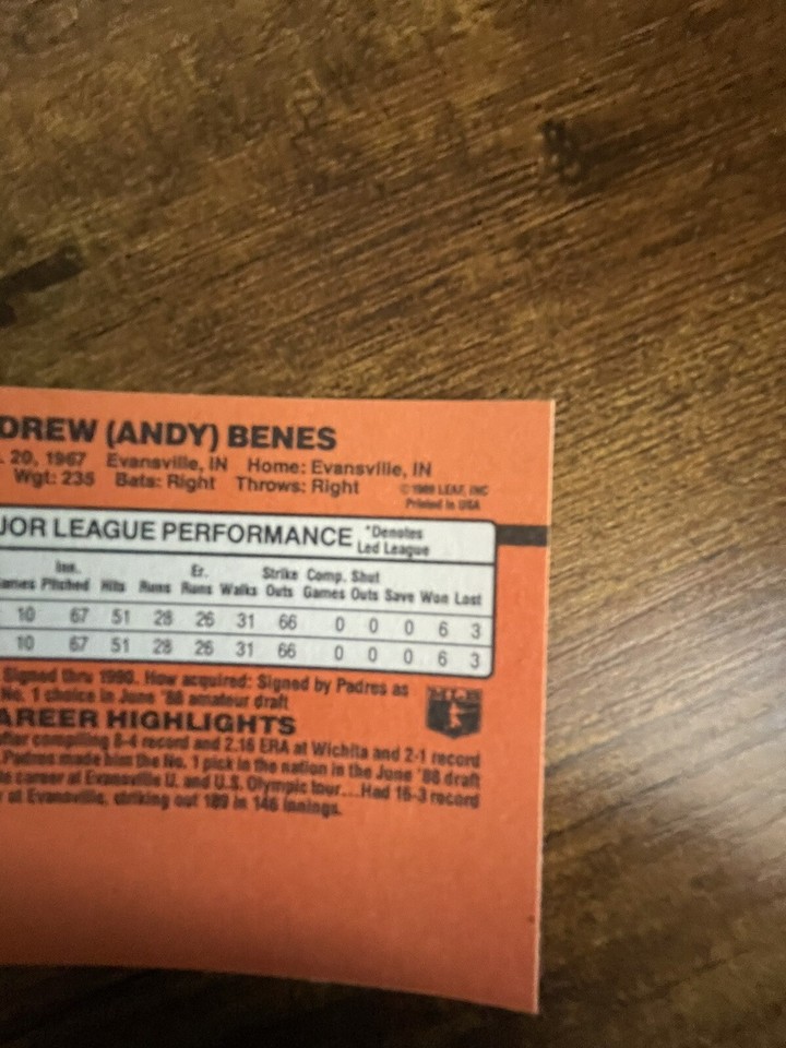 1990 Donruss - Rated Rookie #41 Andy Benes error card no . after ink | eBay