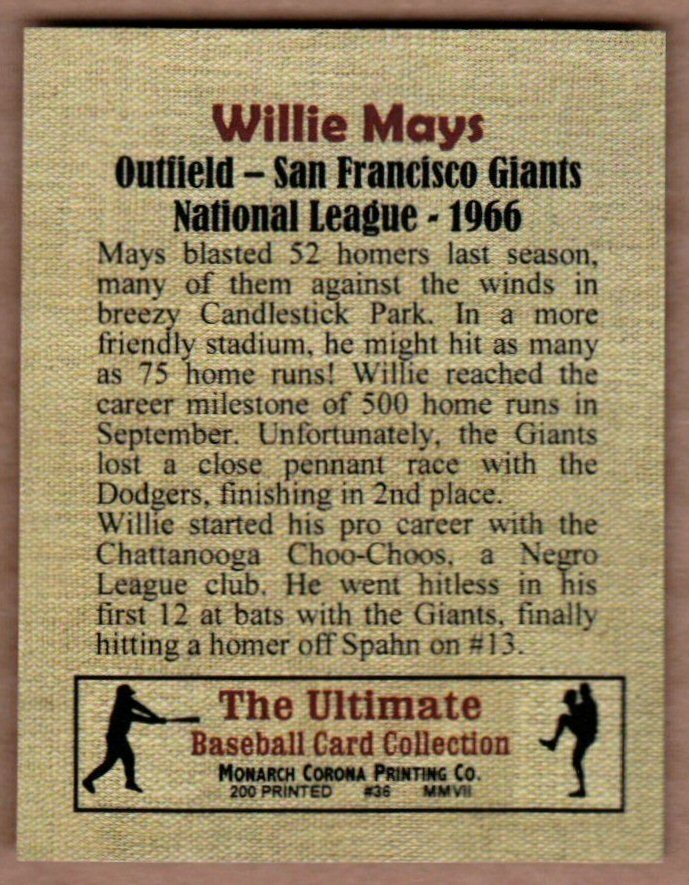Willie Mays SF Giants / MC Ultimate Collection #36 / FREE SHIP / NM+ | eBay