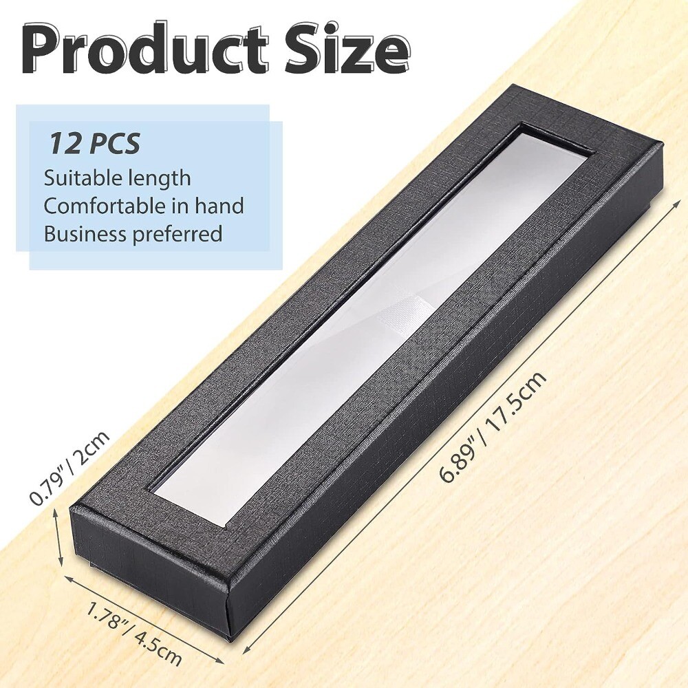 12PCS Paper Empty Pen Gift Box Black Cardboard Pen Case Clear Lid ...