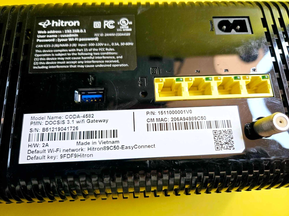 HITRON CODA-4582 DOCSIS 3.1 WIFI GATEWAY MODEM ROUTER COMBO DUAL BAND ...