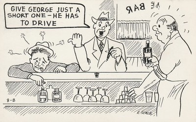 Vintage Postcard Humor comic Man at bar, Give George just a short one ...