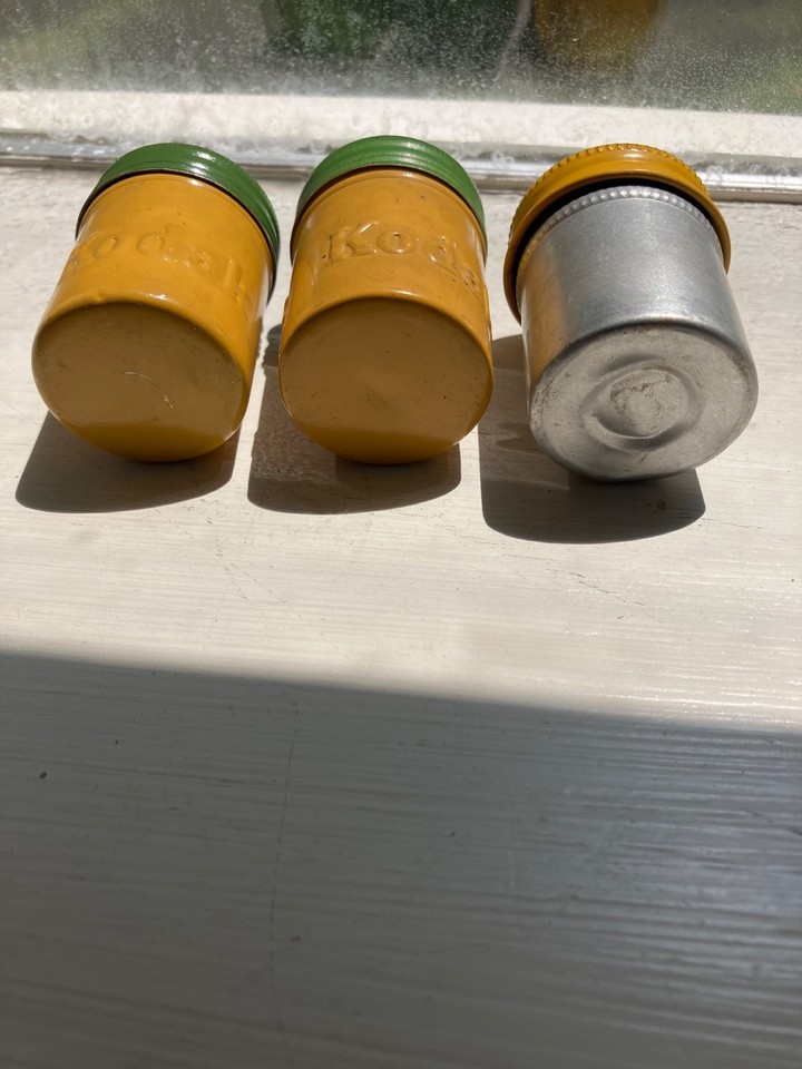 3 Vintage Metal Film Canisters w/ Lids & 1 Film Roll Two Kodak 1 ...