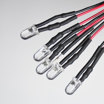Lot of 5 - UV-A LEDs 5mm 3-12V 8in Leads with Resistor Built-in 395nm ...