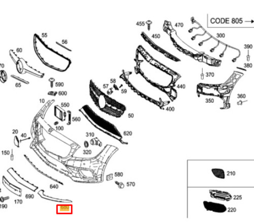 NEW MB C W205 FRONT BUMPER LOWER RIGHT CHROME LIP A2058852000 205-885 ...