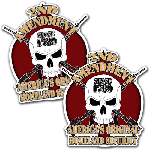 2ND AMENDMENT SKULL Adhesive Vinyl Stickers Homeland Security 2 Pack 4 ...