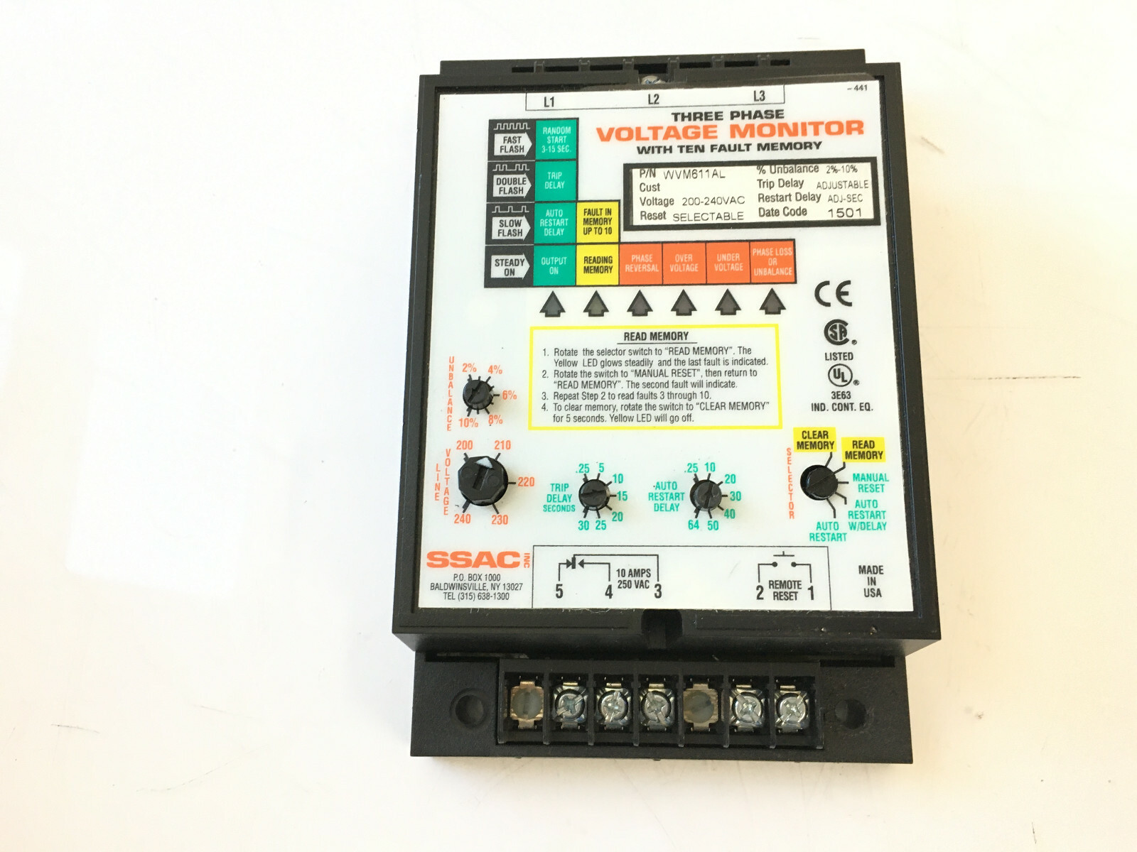 SSAC 3-phase Voltage Monitor WVM611AL Ship for sale online | eBay