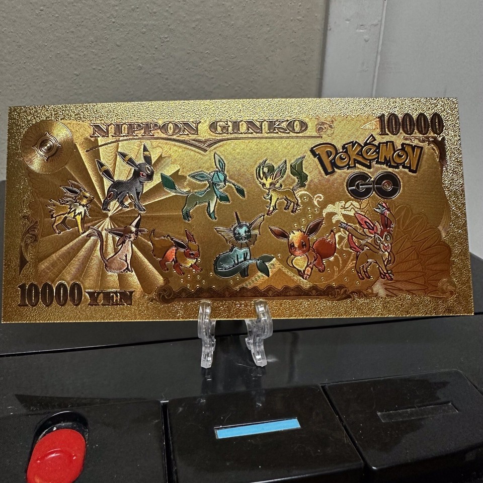 24k Gold Foil Plated Eevee Sylveon Pokemon Banknote Anime Collectible ...